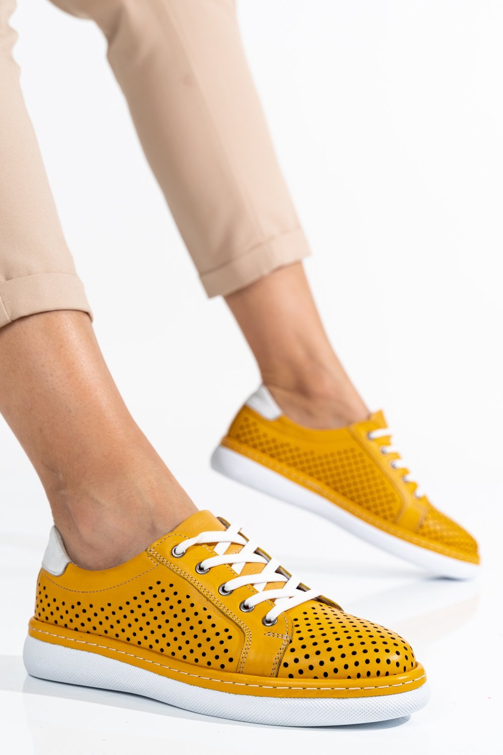 PANTOFI SPORT GALBENI PIELE NATURALA ASPKD003 - PANTOFICOMOZI