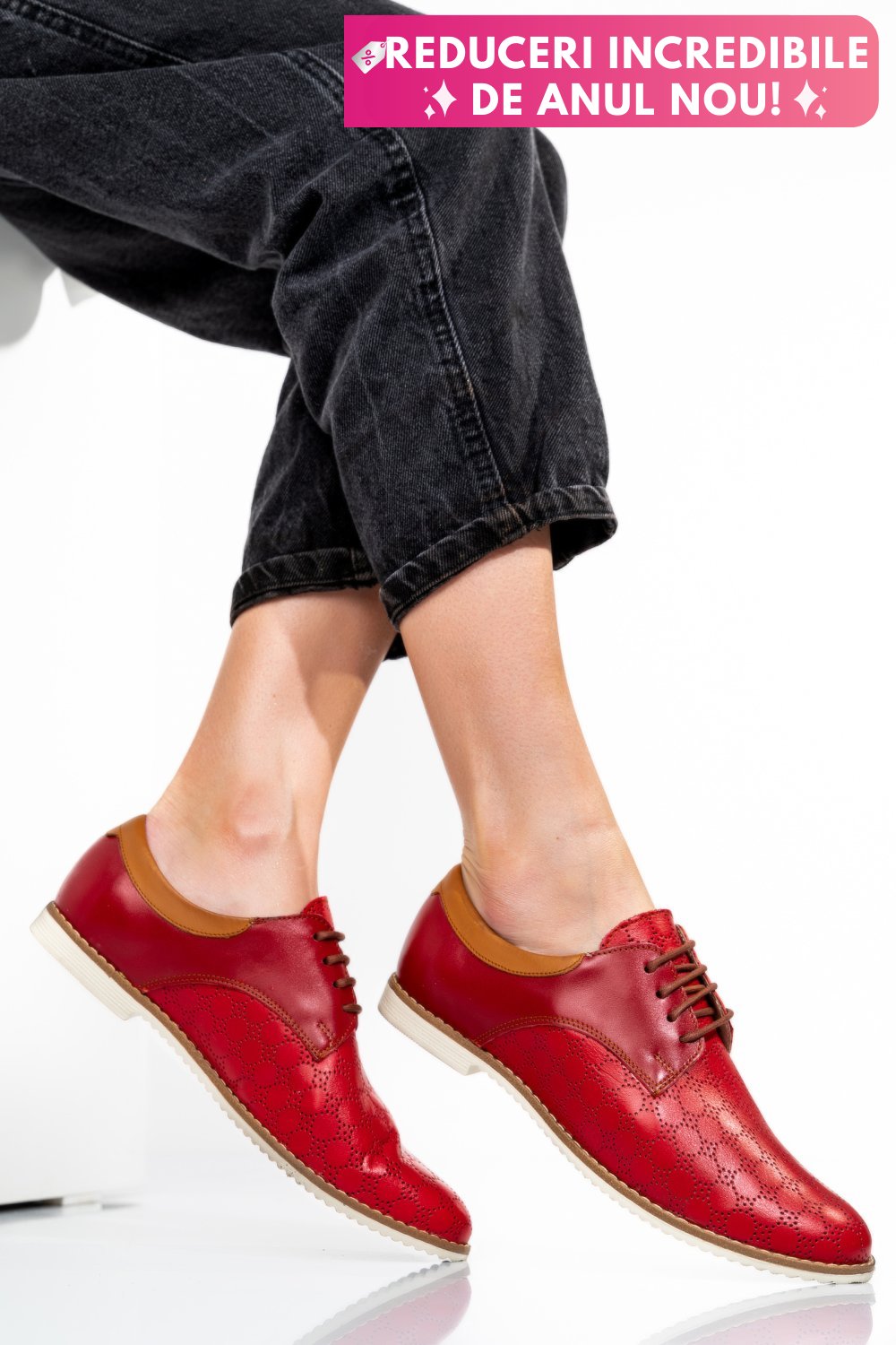 PANTOFI ROSII PIELE NATURALA 1PC12008 - PANTOFICOMOZI