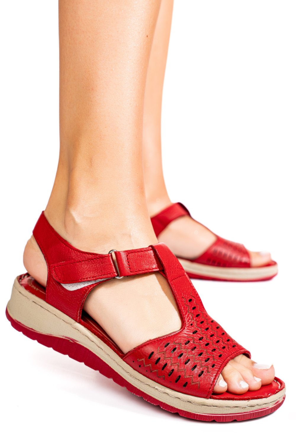 SANDALE ROSII PIELE NATURALA 8PC004 - PANTOFICOMOZI